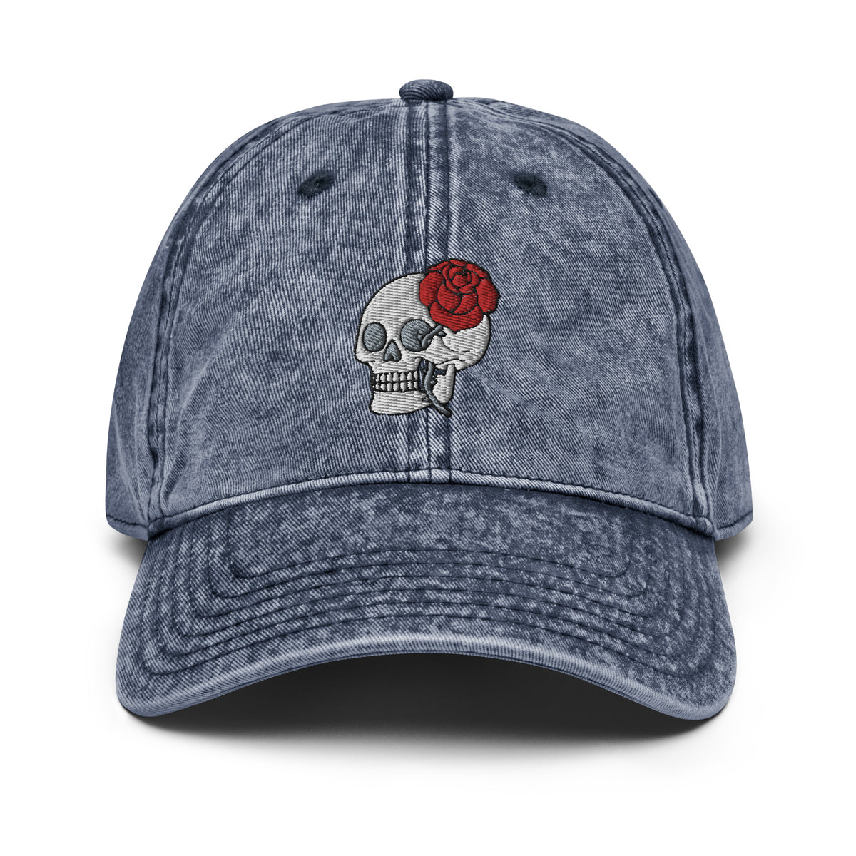Red Rose Skull - Embroidered Vintage Cap – American Skulls