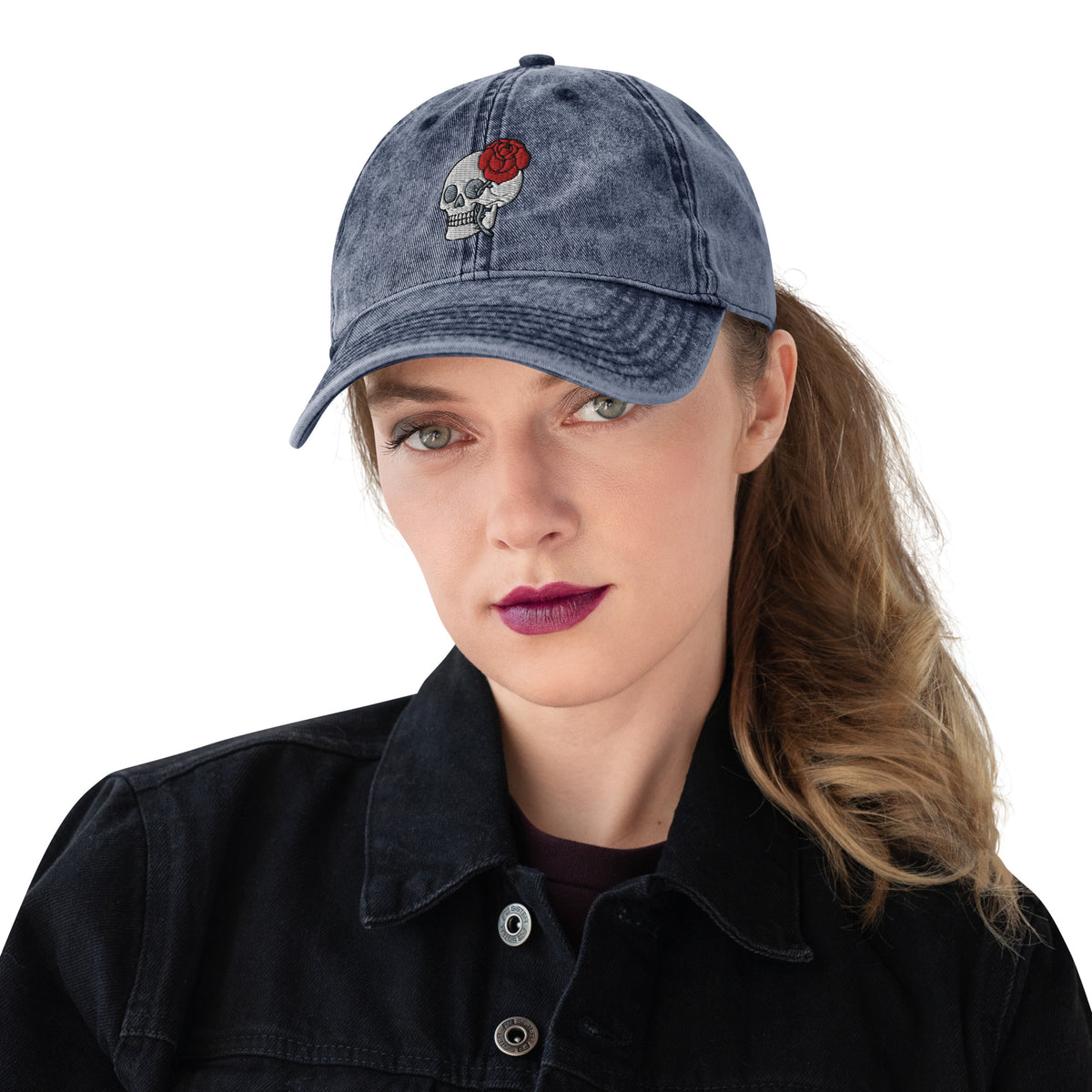 Red Rose Skull - Embroidered Vintage Cap – American Skulls